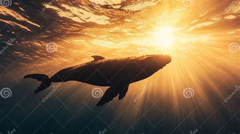 Majestic Humpback Whale Silhouette Swims Gracefully Towards A