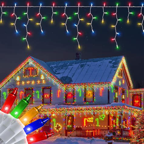 Beewin Icicle Christmas Lights Outdoor 23ft 200 Count Multicolor Icicle
