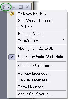 Menu Bar SOLIDWORKS Help
