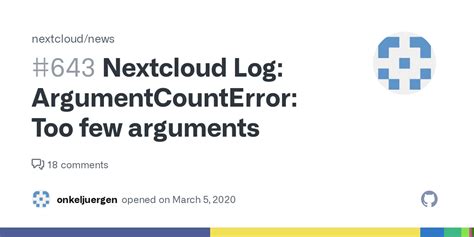 Nextcloud Log Argumentcounterror Too Few Arguments · Issue 643
