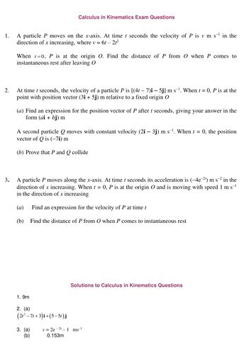 Calculus In Kinematics Exercise Teaching Resources