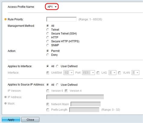 Sx500 Series Stackable Switch의 관리 액세스 방법 프로필 규칙 구성 Cisco