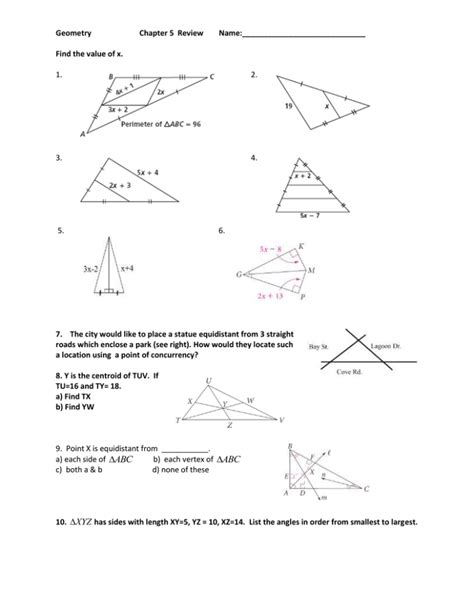Geometry Chapter 5 Review Worksheet