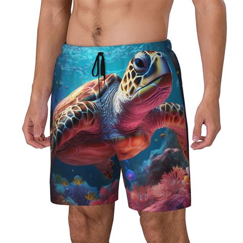 Cauagu Colorful Ocean Sea Turtle Print Mens Swim Trunks Quick Dry Board