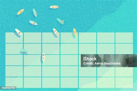 열대 달력이 비어 있습니다 해변 휴가 해변의 조감도 파도 차양 해변의 일광욕 의자 벽 플래너 6월 7월 8월의 메모 목표 및 할 일 목록을 위한 장소가 있는 주최자 및 일정