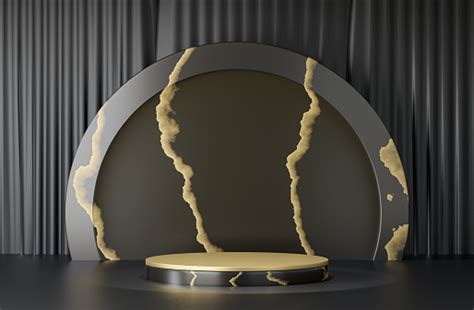 화장품 디스플레이 제품 스탠드 검은 색 배경에 원 검은 벽대리석 블랙 골드 실린더 연단 3d 렌더링 그림 0명에 대한 스톡 사진 및 기타 이미지 Istock