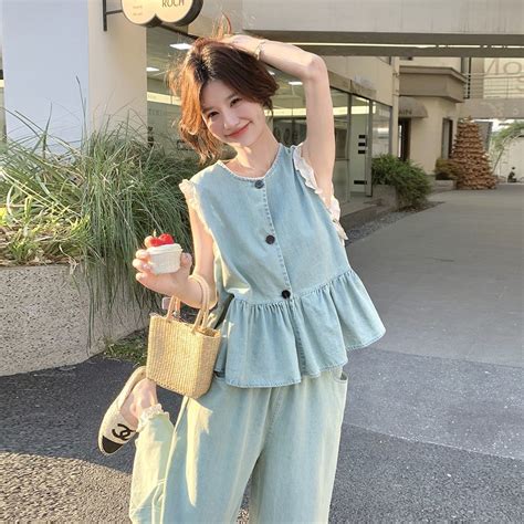 可盐可甜小个子牛仔马甲套装女2025夏季新款无袖上衣阔腿裤两件套
