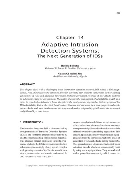 Pdf Adaptive Intrusion Detection Systems