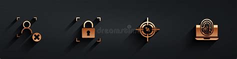Set Rejection Face Recognition Fingerprint With Lock Eye Scan And Laptop Fingerprint Icon With
