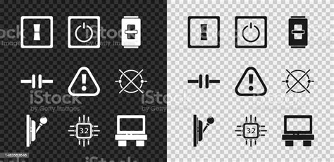 전기 조명 스위치 전기 패널 미세 회로 Cpu가 있는 프로세서 퓨즈 구성표 및 느낌표를 삼각형 아이콘으로 설정합니다 벡터 Cpu