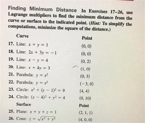 Solved Finding Minimum Distance In Exercises 17 26 Use