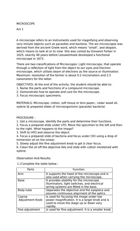 Assignment Microscope Microscope Act 1 A Microscope Refers To An Instruments Used For