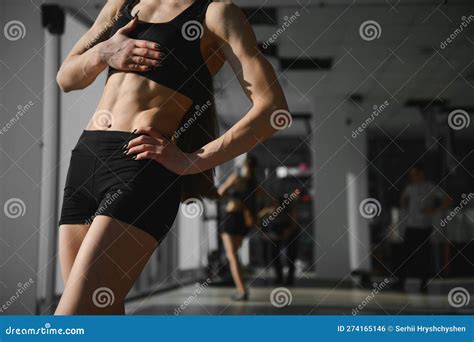 Fitness Woman Showing Abs And Flat Belly Athletic Girl Shaped