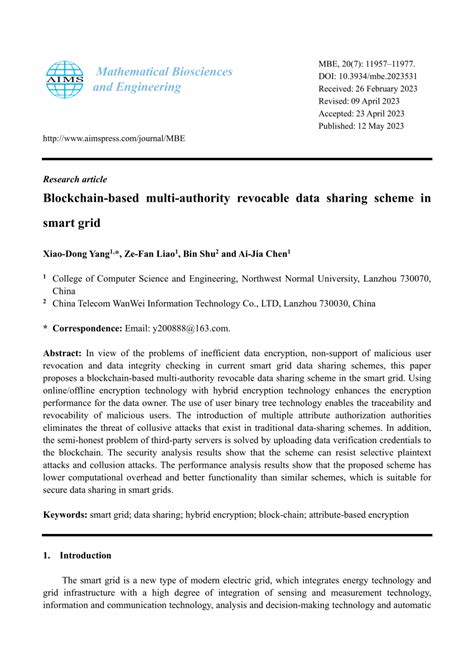 Pdf Blockchain Based Multi Authority Revocable Data Sharing Scheme In Smart Grid