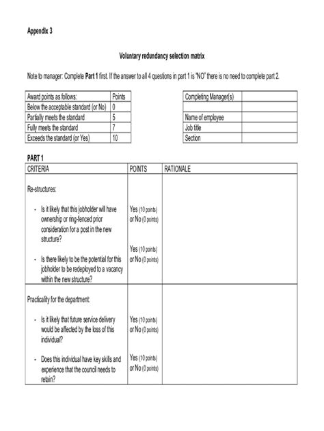 Fillable Online Redundancy Selection Criteria And Scoring Matrix