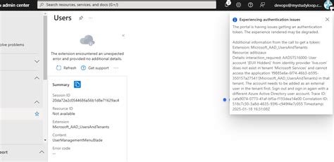 Getting Error Errormessage Interactionrequired Aadsts16000 User Account Euii Hidden