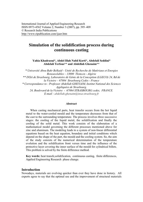 PDF Simulation Of The Solidification Process During Continuous Casting