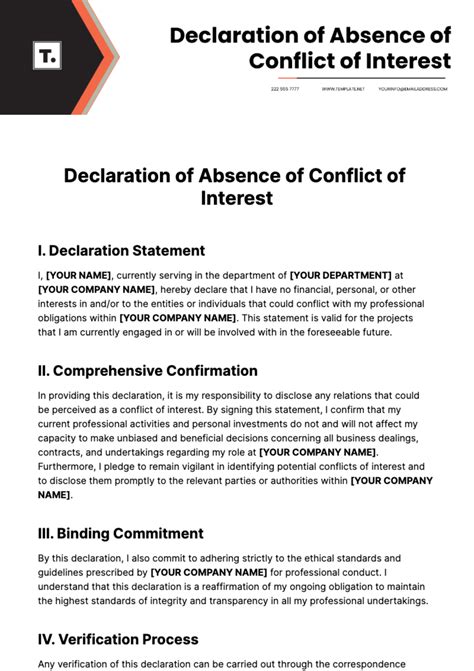 Free Declaration Of Absence Of Conflict Of Interest Template To Edit Online