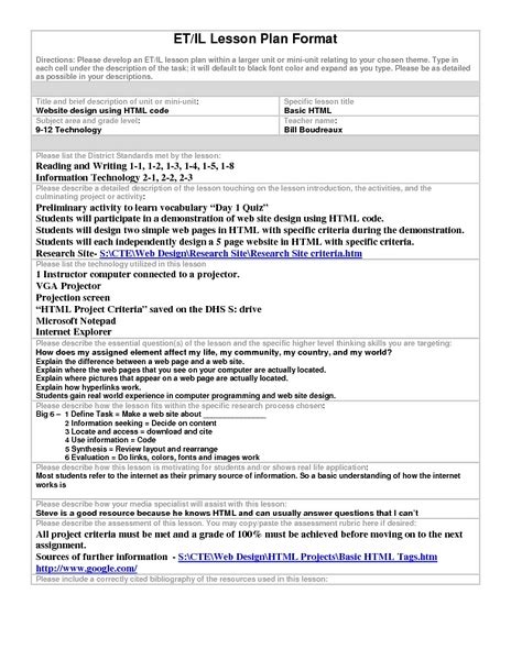 Website Design Using Html Code Lesson Plan For 9th 12th Grade Lesson Planet