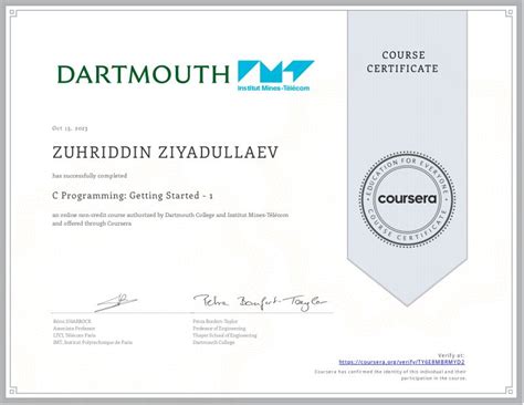 Zuhriddin Ziyadullaev On Linkedin Cprogramming Dartmouthcollege Imtx Coursecertificate