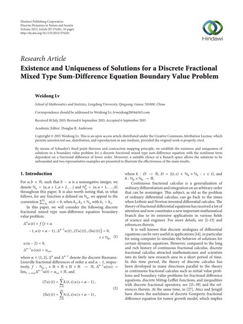 Pdf Existence And Uniqueness Of Solutions For A Discrete Fractional Mixed Type Sum Difference