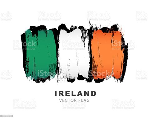 아일랜드 플래그 손으로 그린 컬러 브러시 스트로크 흰색 배경에서 격리된 벡터 그림입니다 0명에 대한 스톡 벡터 아트 및 기타 이미지 Istock
