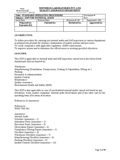 Sop For Internal Audit Pdf Auditors Report Audit Sop For Internal Audit Pdf Auditors Report Audit