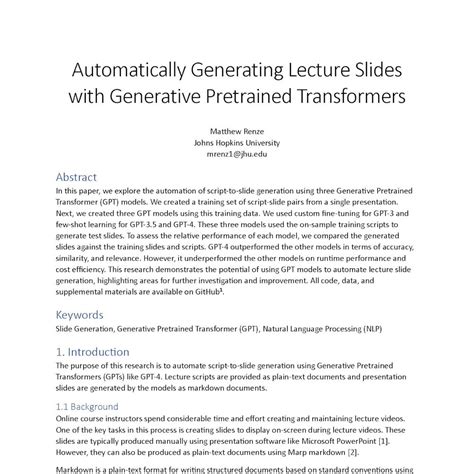 Automatically Generating Lecture Slides With Generative Pretrained