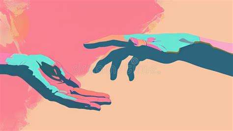 Vibrant Abstract Illustration Of Two Reaching Hands In Bold Colors Symbolizing Connection Unity