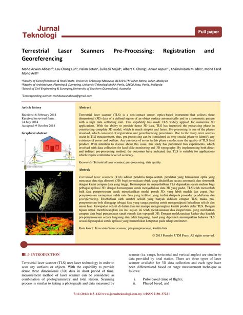 Pdf Terrestrial Laser Scanners Pre Processing Registration And Georeferencing