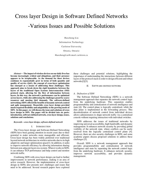 Pdf Cross Layer Design In Software Defined Networks Various Issues