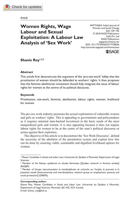 Pdf Women Rights Wage Labour And Sexual Exploitation A Labour Law