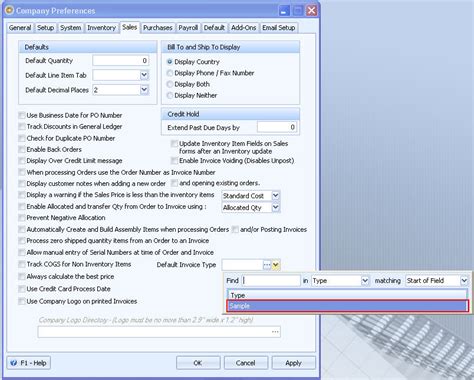 Sales Default Invoice Type
