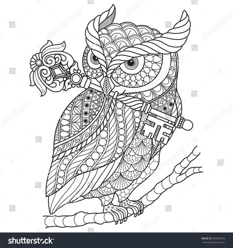 มือวาดนกฮูกงดงามสำหรับหนังสือสีสำหรับผู้ใหญ่ตกแต่งอื่น ๆ แยกบนพื้นหลังสีขาว หน้าสีสำหรับผู้ใหญ่