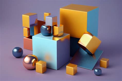 Premium Ai Image Abstract 3d Rendering Of Geometric Shapes Composition With Squares Cube