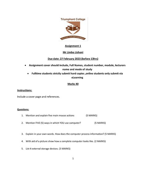 Assignment 1 Introduction To Computers 1 Assignment 1 Mr Limbo