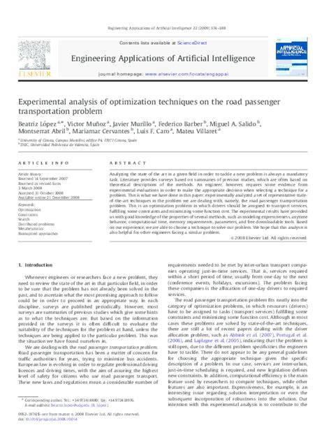 Pdf Experimental Analysis Of Optimization Techniques On The Road