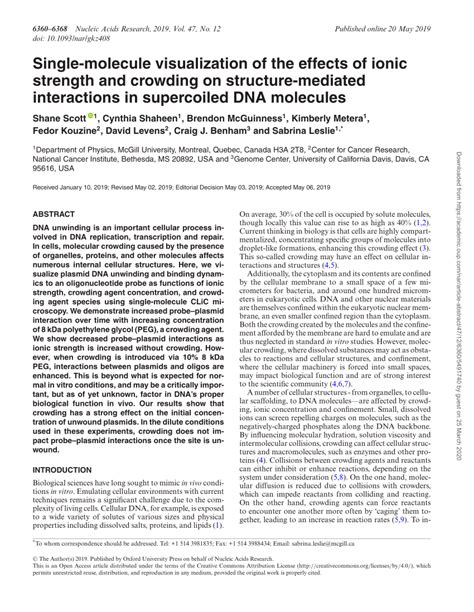 Pdf Single Molecule Visualization Of The Effects Of Ionic Strength And Crowding On Structure