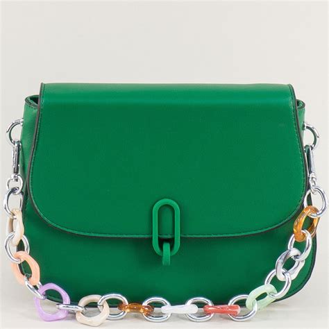 Зелена дамска чанта за през рамо с цветна дръжка Ch0715z Sisi