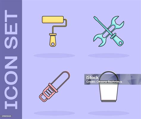 버킷 페인트 롤러 브러시 전기 톱 및 스크루 드라이버 및 렌치 아이콘을 설정합니다 벡터 가정 생활에 대한 스톡 벡터 아트 및 기타 이미지 Istock