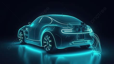 푸른 빛으로 빛나는 미래형 전기 자동차 컨셉 3d 렌더링 무인 자동차 또는 자율 자동차 플러그인 Ev 충전 스테이션 고화질 사진 사진 충전소 배경 일러스트 및 사진