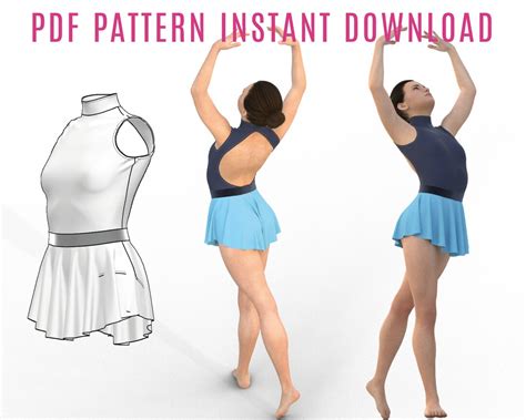 Diy Ballet Leotard And Skirt Sewing Pattern Pdf Girl And Woman Sizes Leotard With High Collar