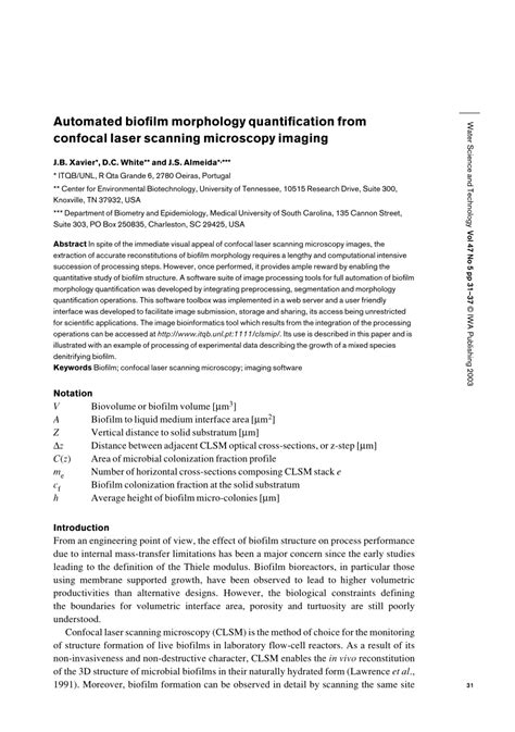 Pdf Automated Biofilm Morphology Quantification From Confocal Laser Scanning Microscopy Imaging