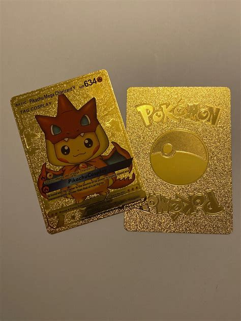 Pikachu Mega Charizard Y Cosplay Golden Pokémon Card Shiny Etsy