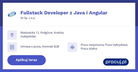 Oferta Pracy Fullstack Developer Z Java I Angular Sii Sp Z Oo Kraków