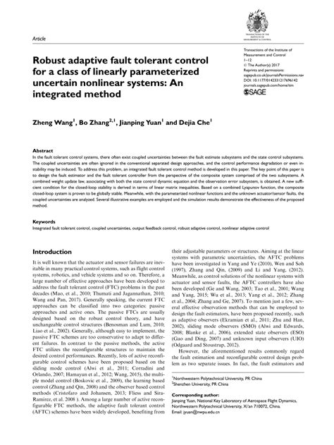 pdf robust adaptive fault tolerant control for a class of linearly