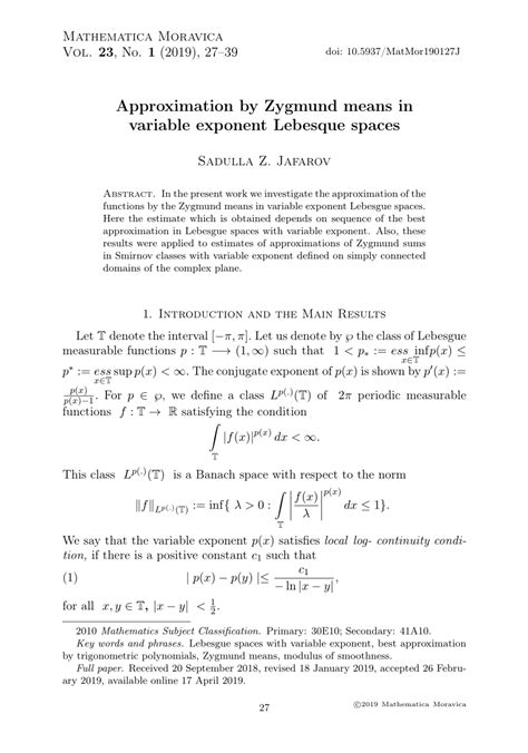 Pdf Approximation By Zygmund Means In Variable Exponent Lebesque Spaces