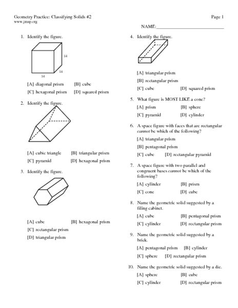 Geometry Practice Classifying Solids 2 Lesson Plan For 7th 9th