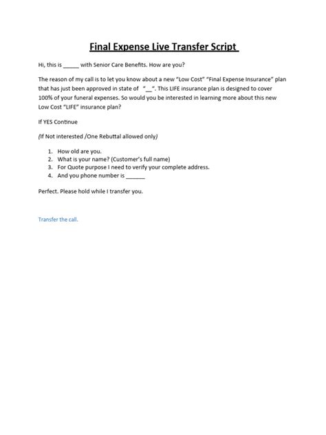 Final Expense Lead Script Pdf