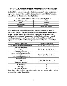 Translating And Writing Algebraic Expressions Part Three Multiplication